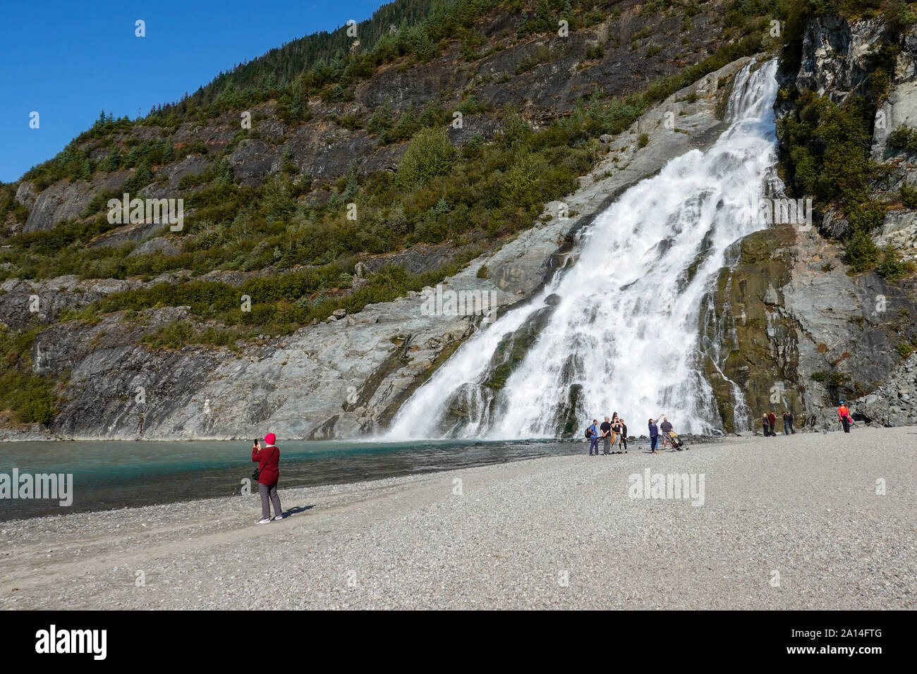 Nugget Falls waterfall at Mendenhall Glacier in Juneau, Alaska Stock ...