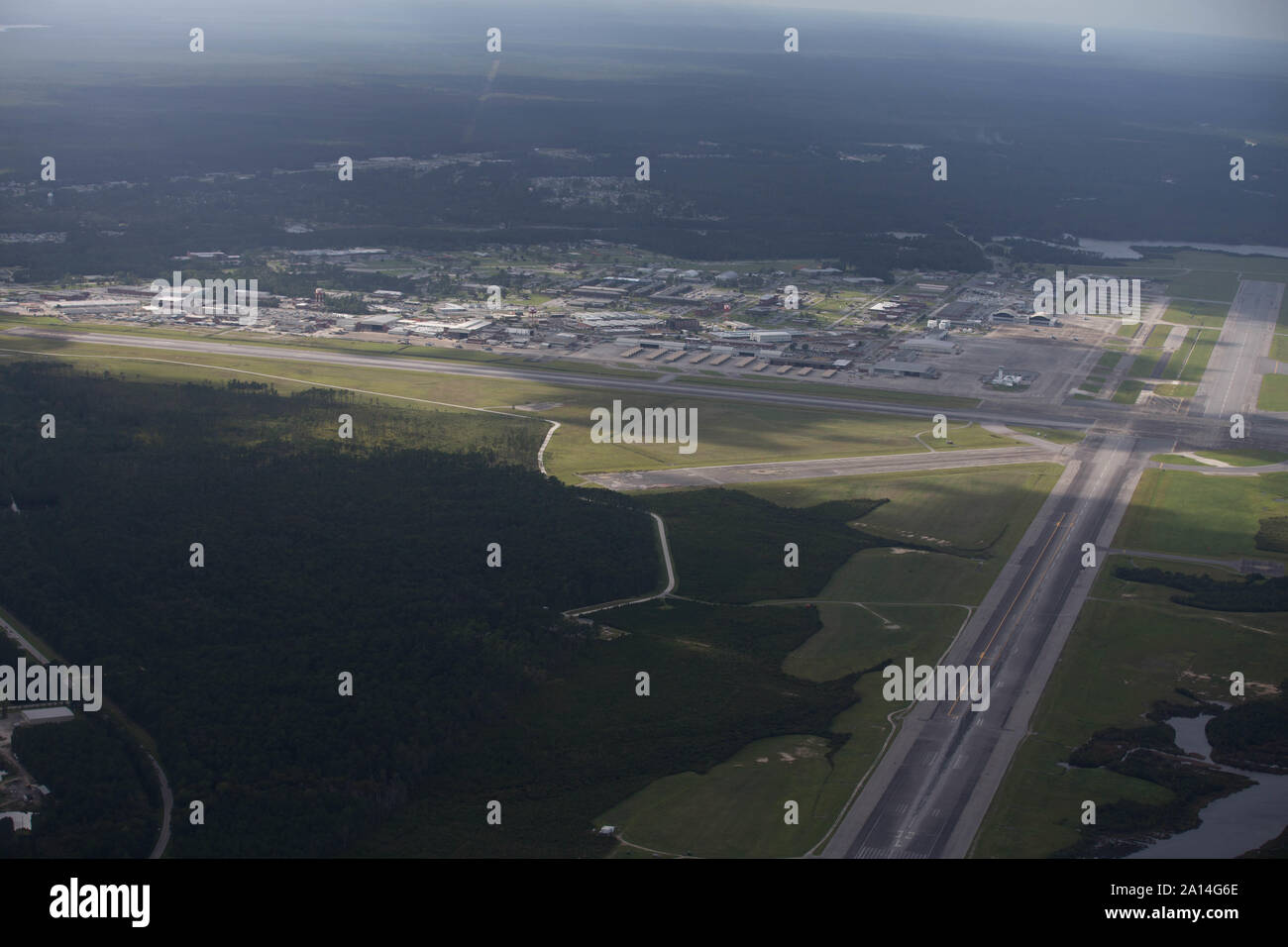 U.S. Marine Corps Air Station (MCAS) Cherry Point is pictured aerially ...