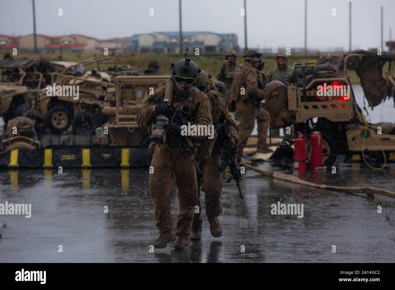 U.S. Marines with Marine Wing Support Squadron 371 prepare to provide ...
