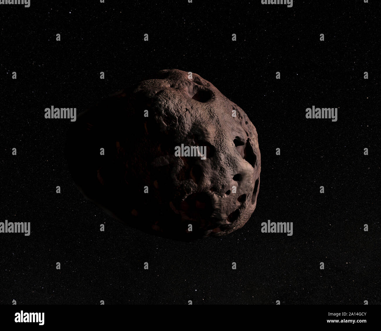 Illustration of a single asteroid with starry backdrop Stock Photo - Alamy