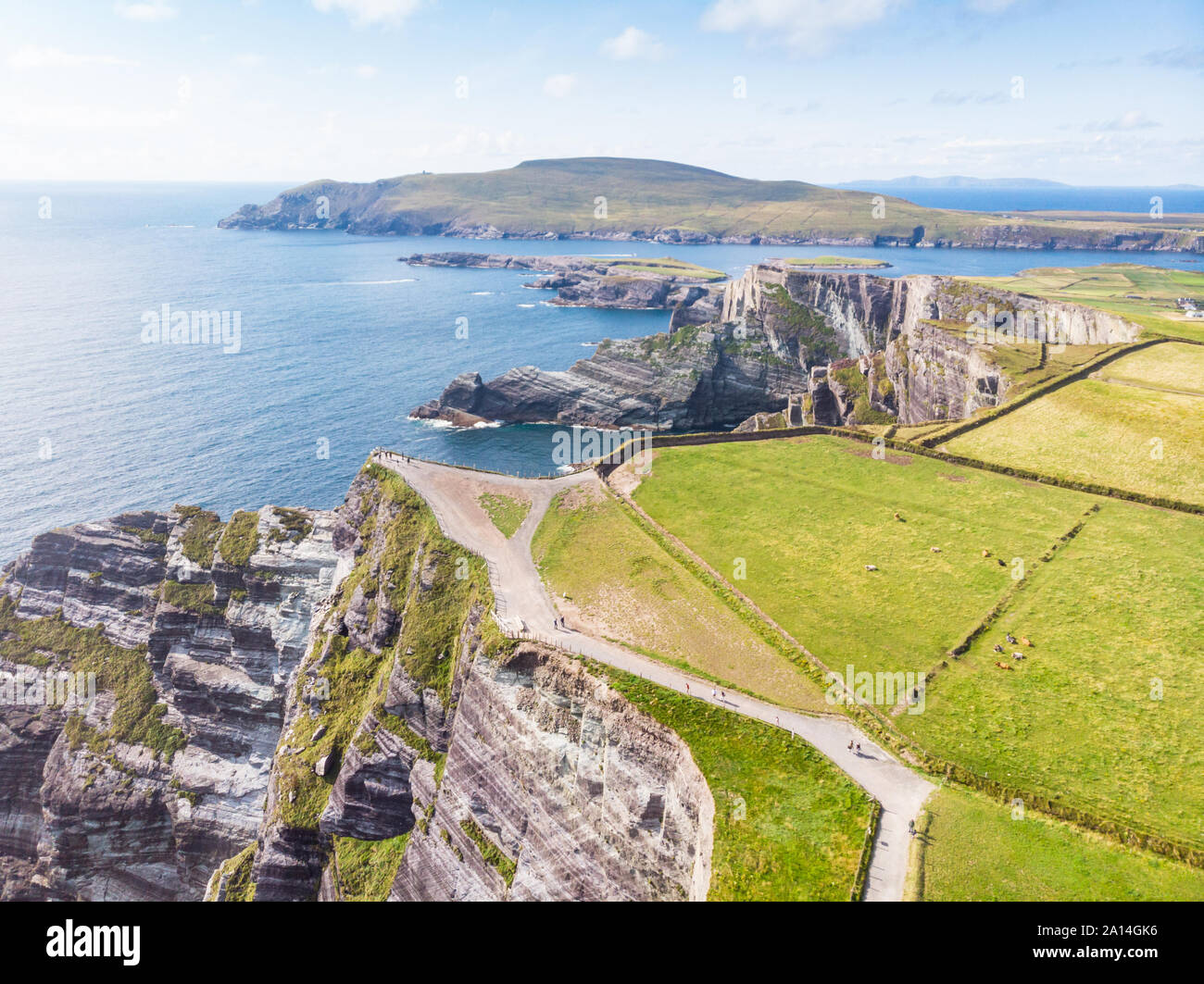 An Aerial view of the spectacular Kerry Cliffs on the Skellig Coast of ...