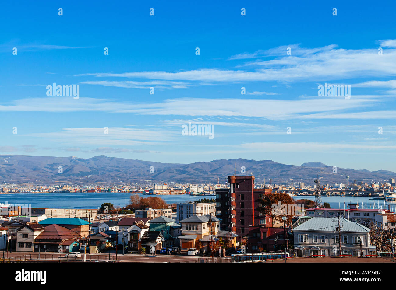 DEC 2, 2018 Hakodate, JAPAN -Hakodate blue harbour bay and cityscape ...