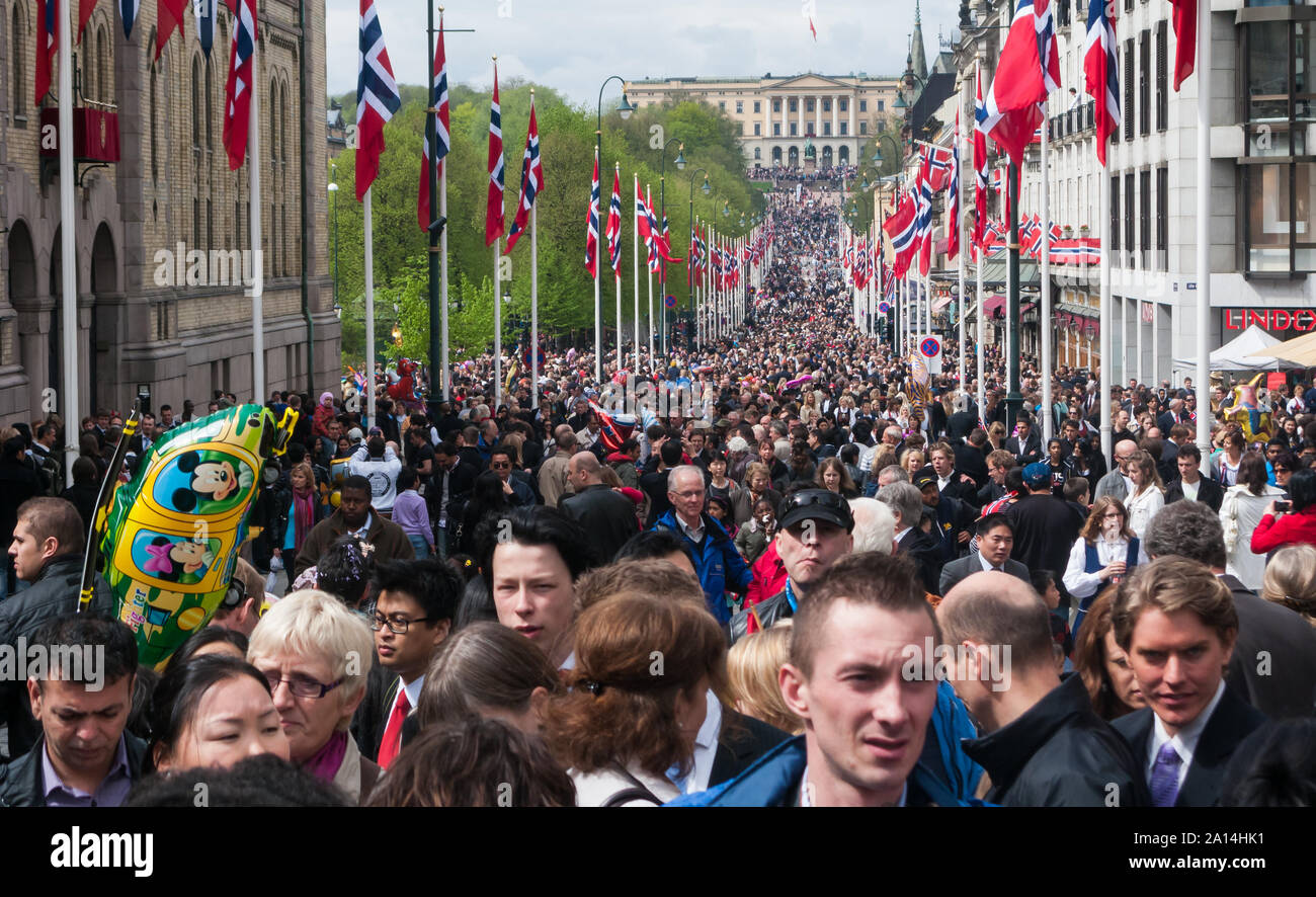 Oslo, Norway - May 17 2010: The crowd celebrating the national day and ...