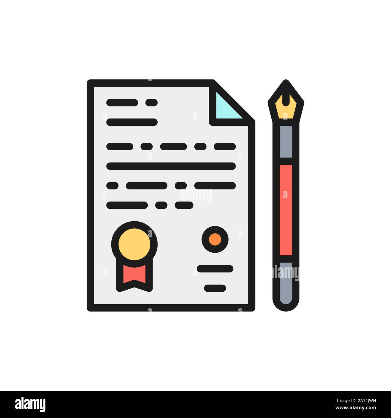 Vector legal document, agreement, file, application flat color line ...