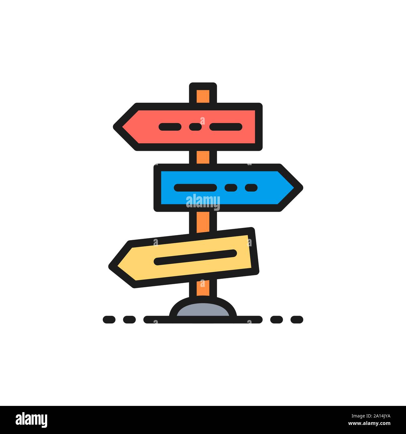 Vector road or traffic sign, intersection, crossroad flat color line ...