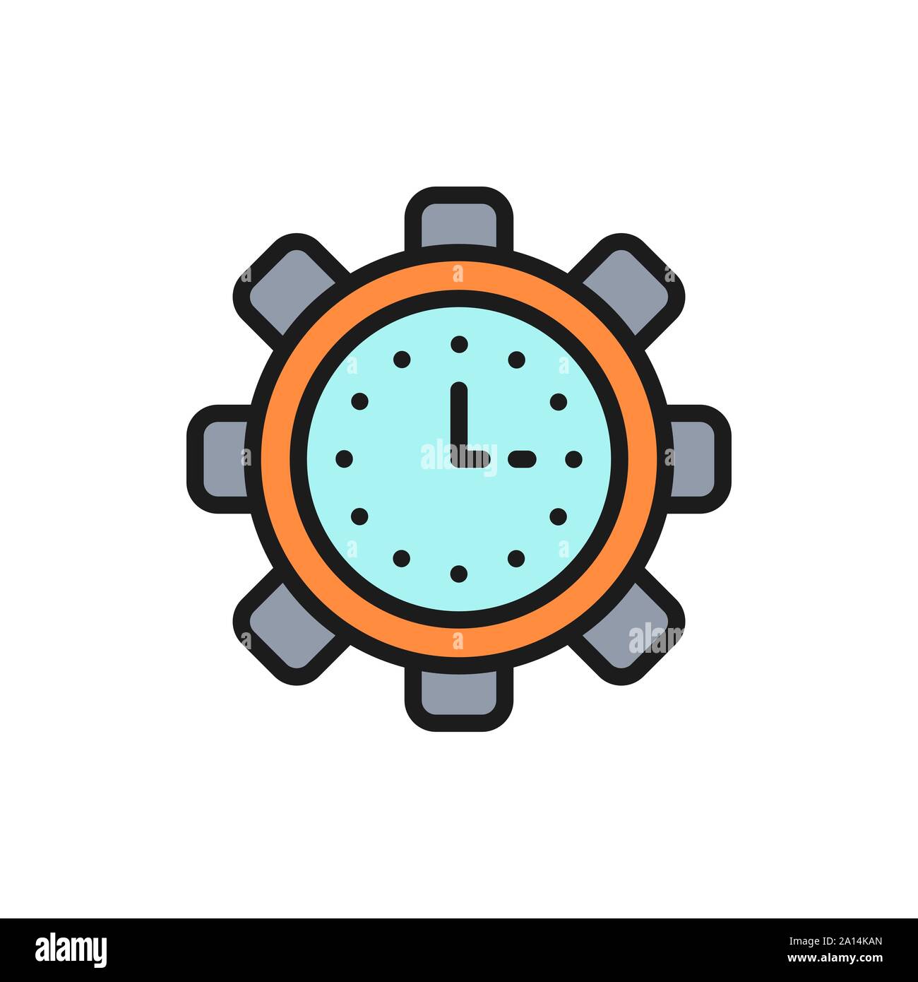 Vector clock in gear, tech watch, efficiency, management flat color ...
