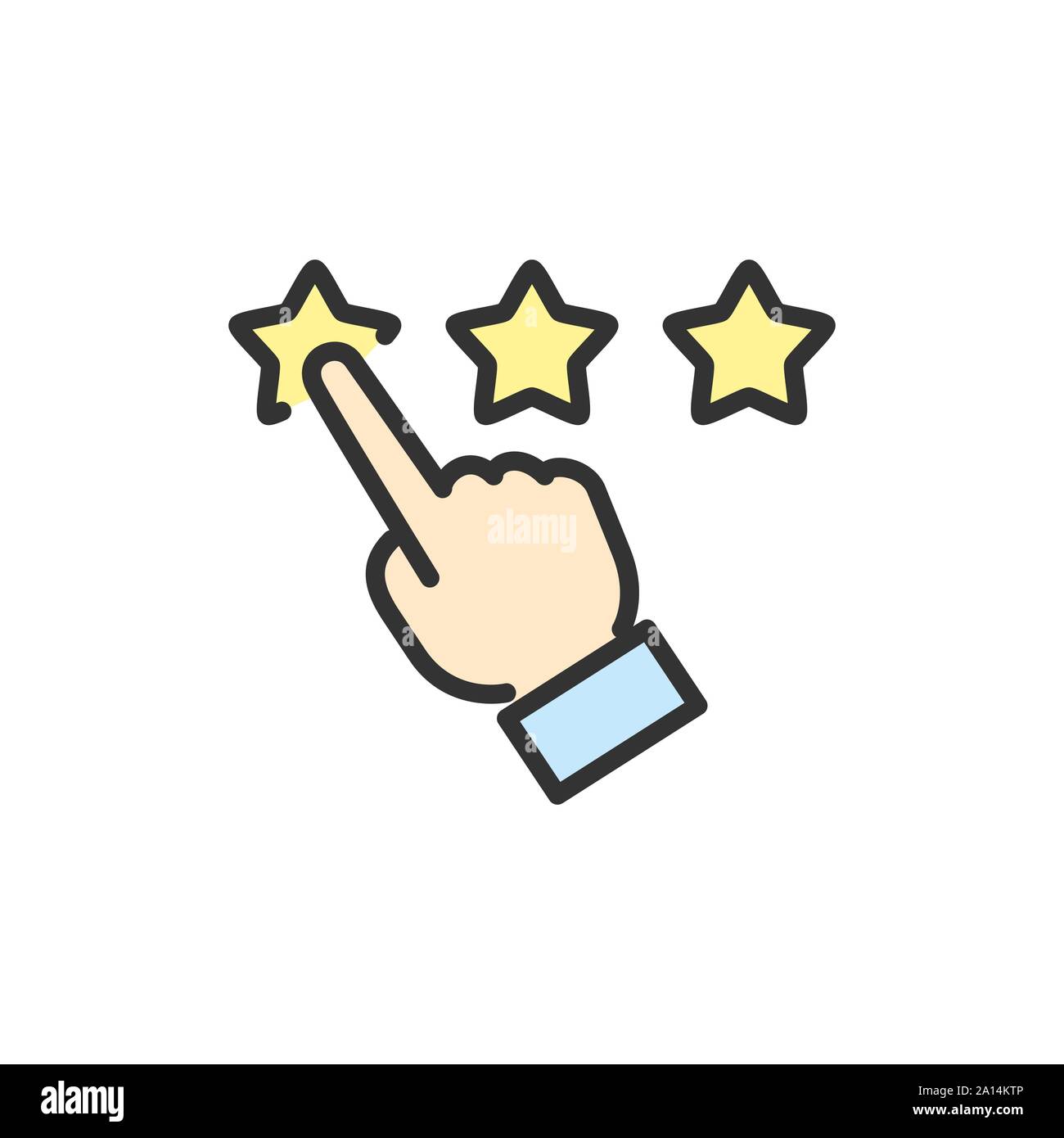 Vector finger point to stars, customer review, rating, feedback color ...