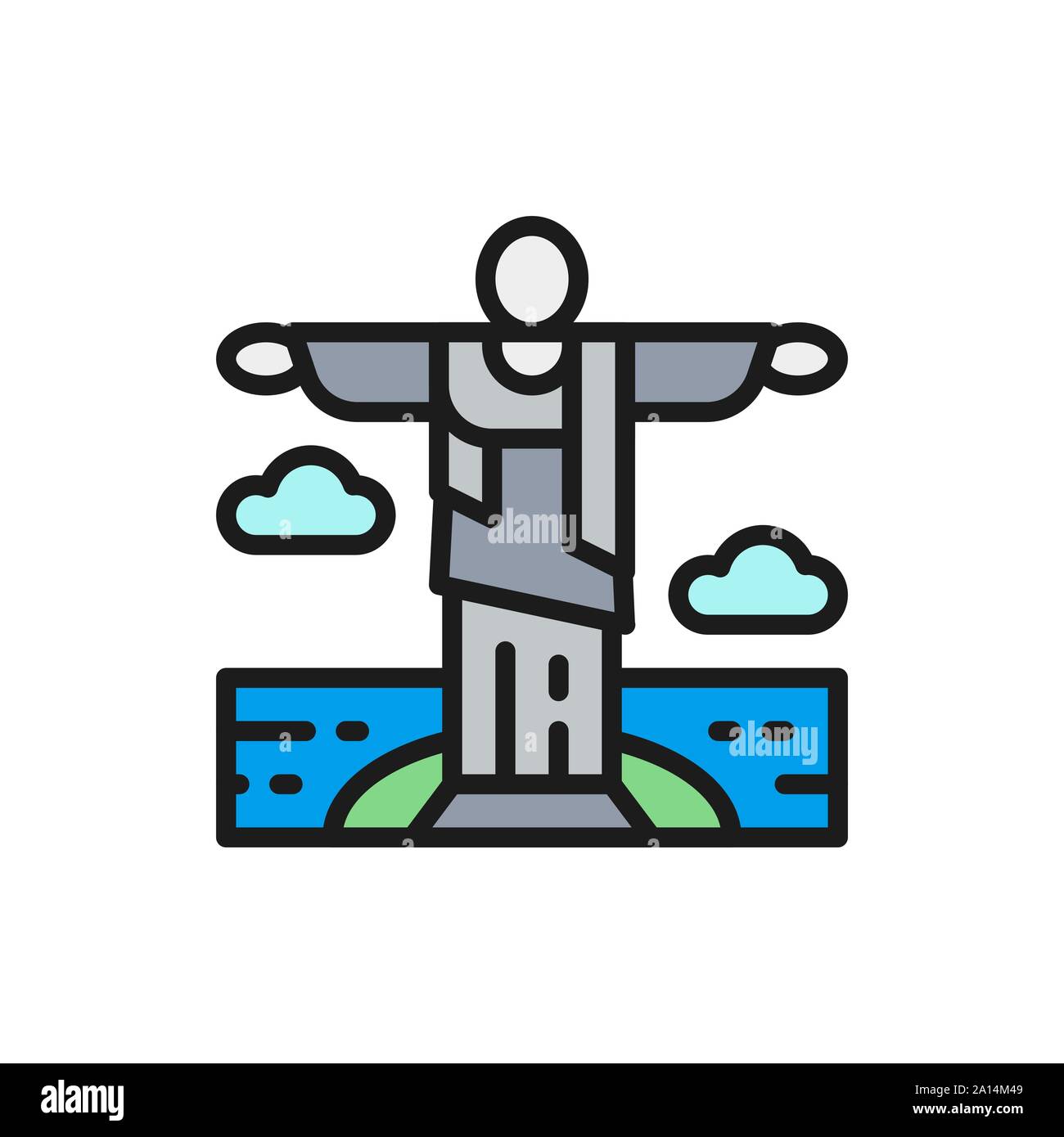 Vector Statue of Christ the Redeemer, Brazil, landmark flat color line ...