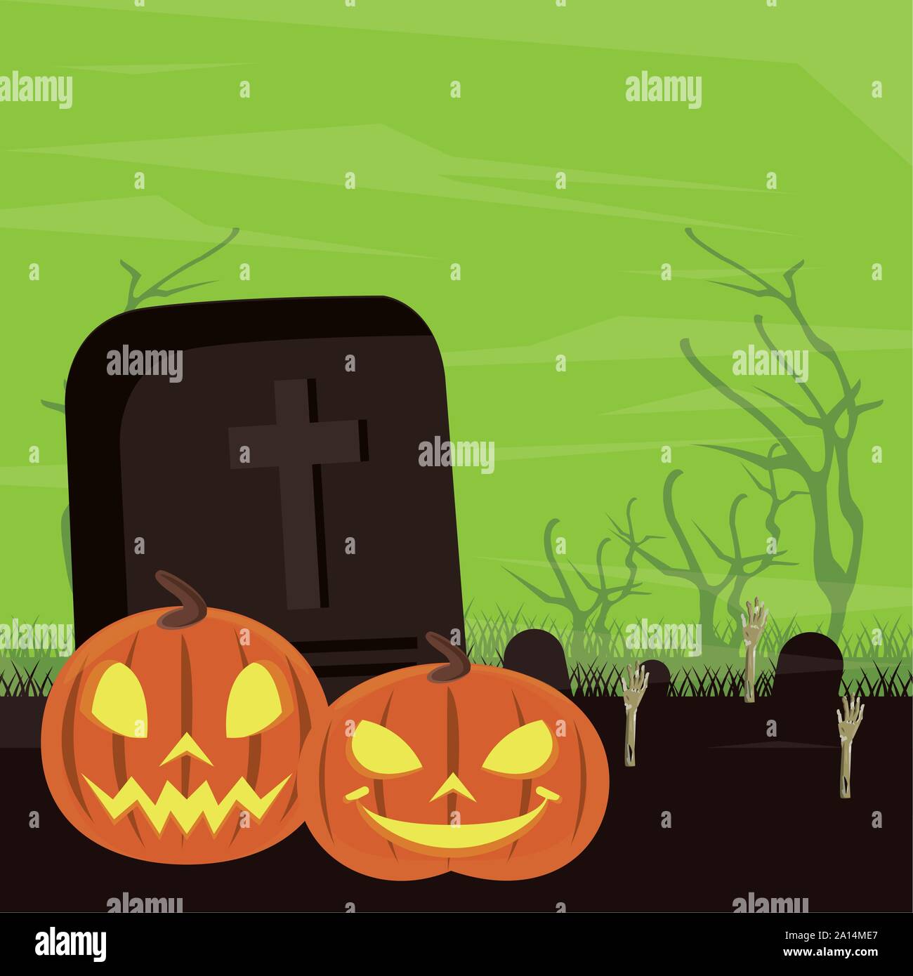 halloween dark scene with pumpkons in cemetery Stock Vector Image & Art - Alamy