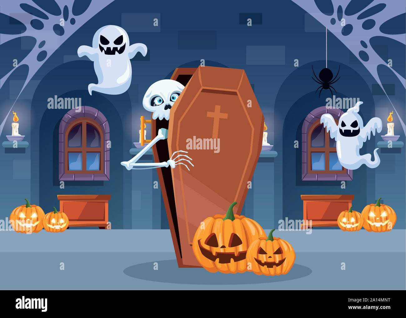 Skeleton in coffin Stock Vector Images - Alamy