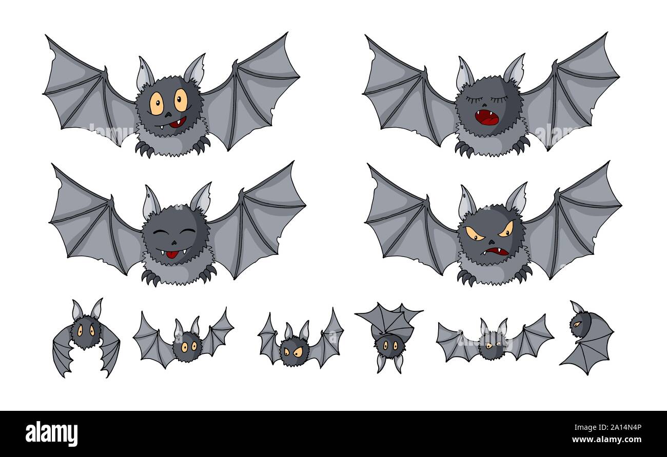 Halloween bats colored doodle set isolated on white background Stock ...