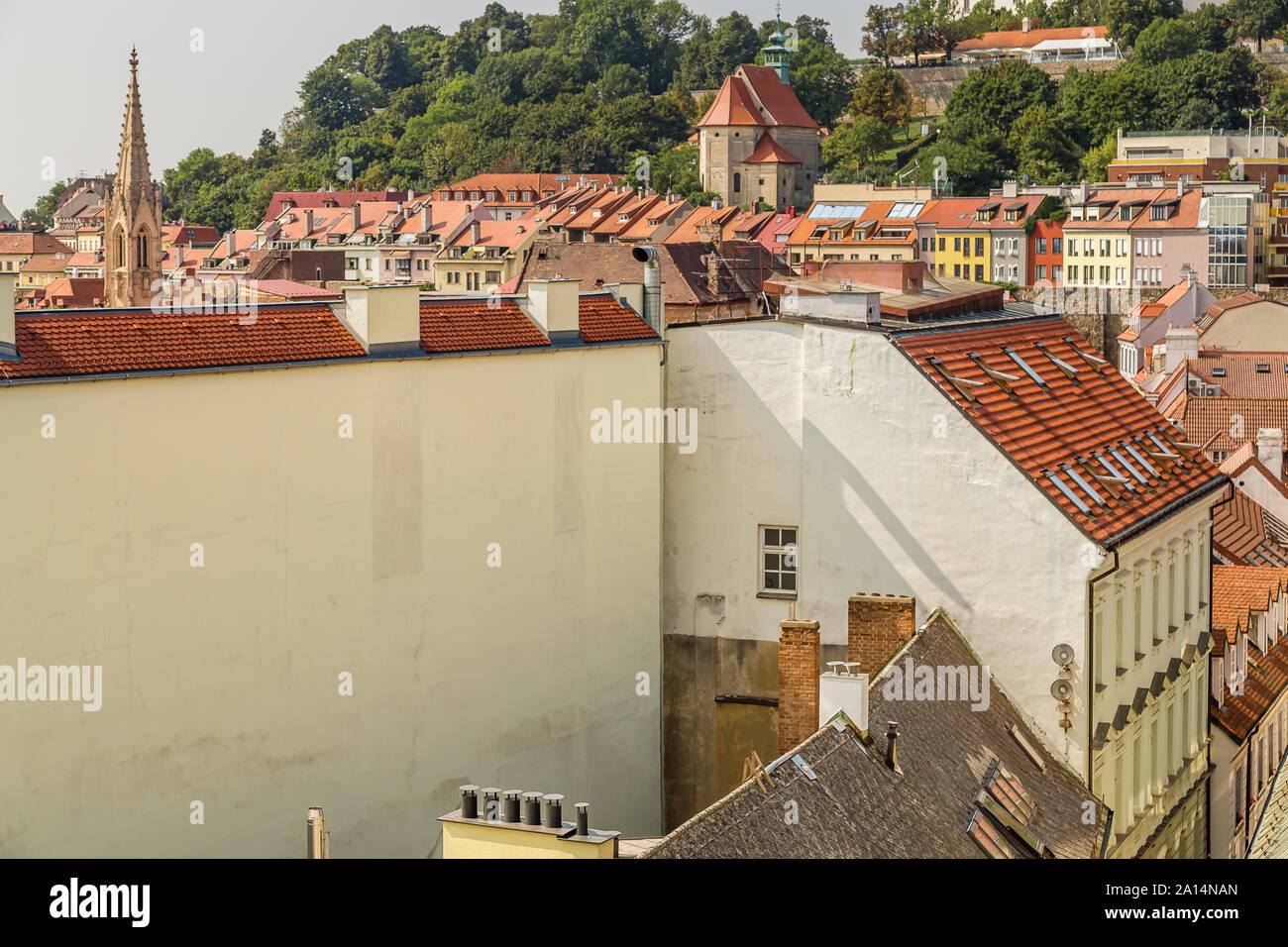 cityscape of roofs of ancient buildings of Bratislava, capital city of ...