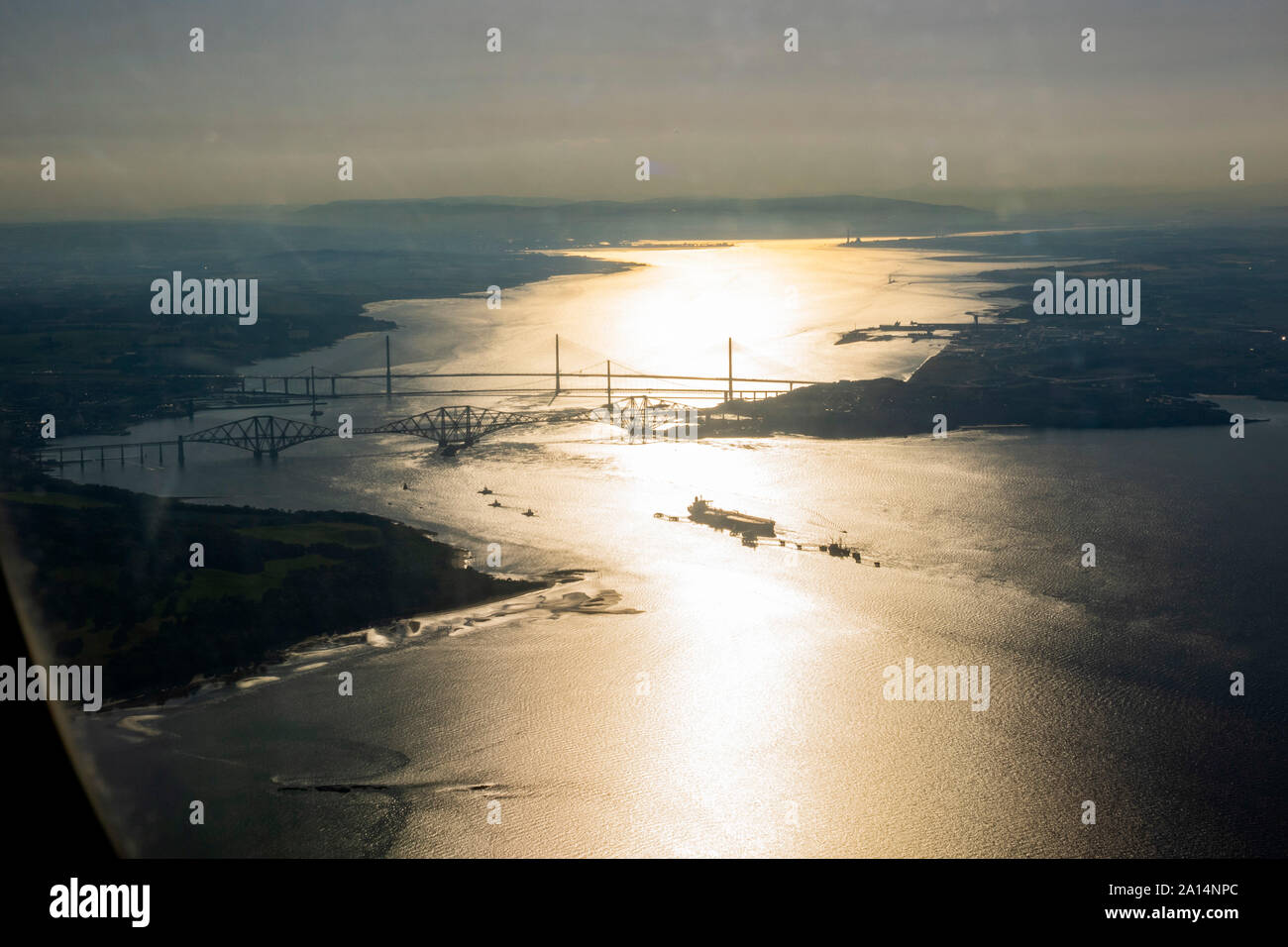 Aerial view of all three forth bridges hi-res stock photography and ...