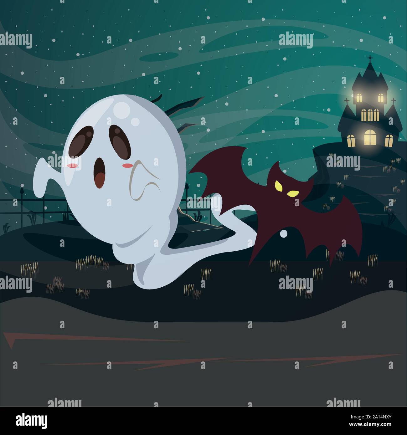 halloween dark scene with ghost Stock Vector Image & Art - Alamy