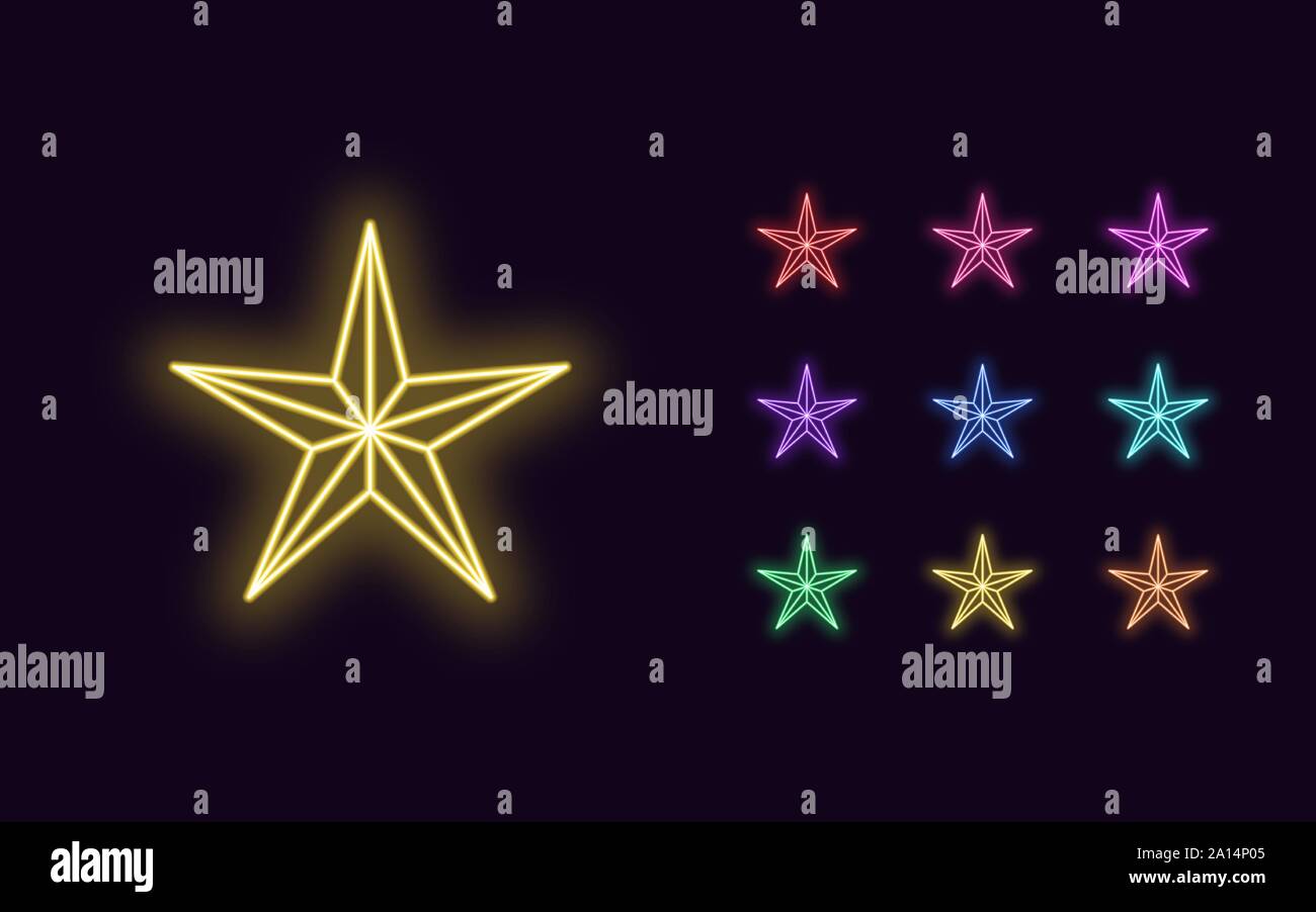 Neon Star with 5 ray, Christmas and New Year decoration. Colorful ...