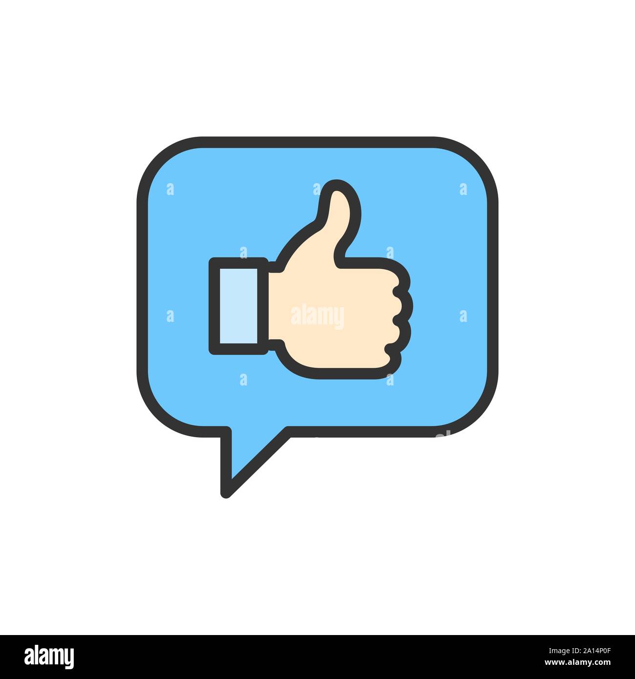 Vector positive feedback, like, thumb up in chat flat color line icon ...