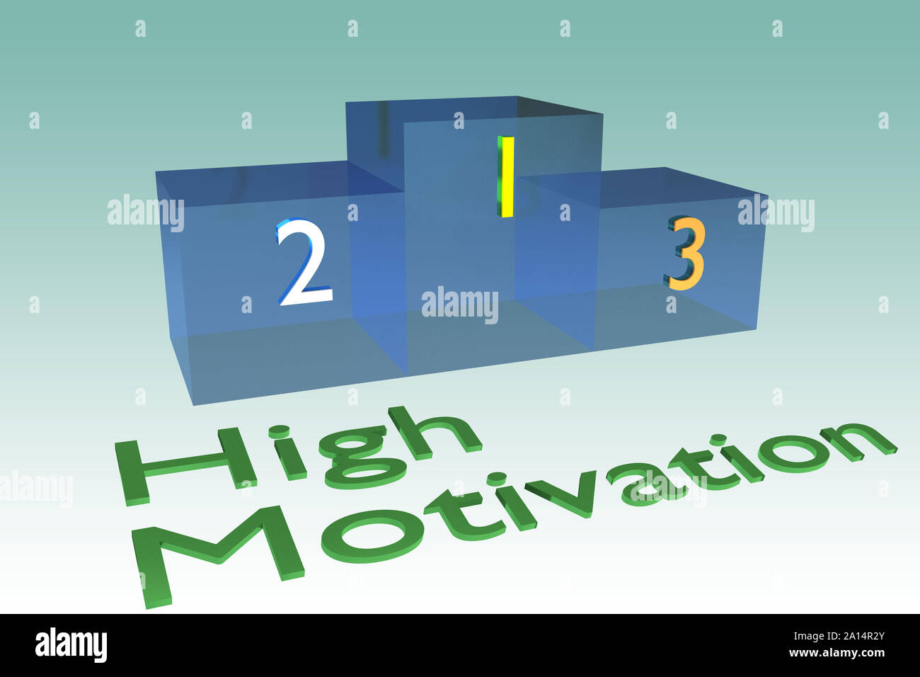 3D illustration of High Motivation title below a podium isolated on a ...