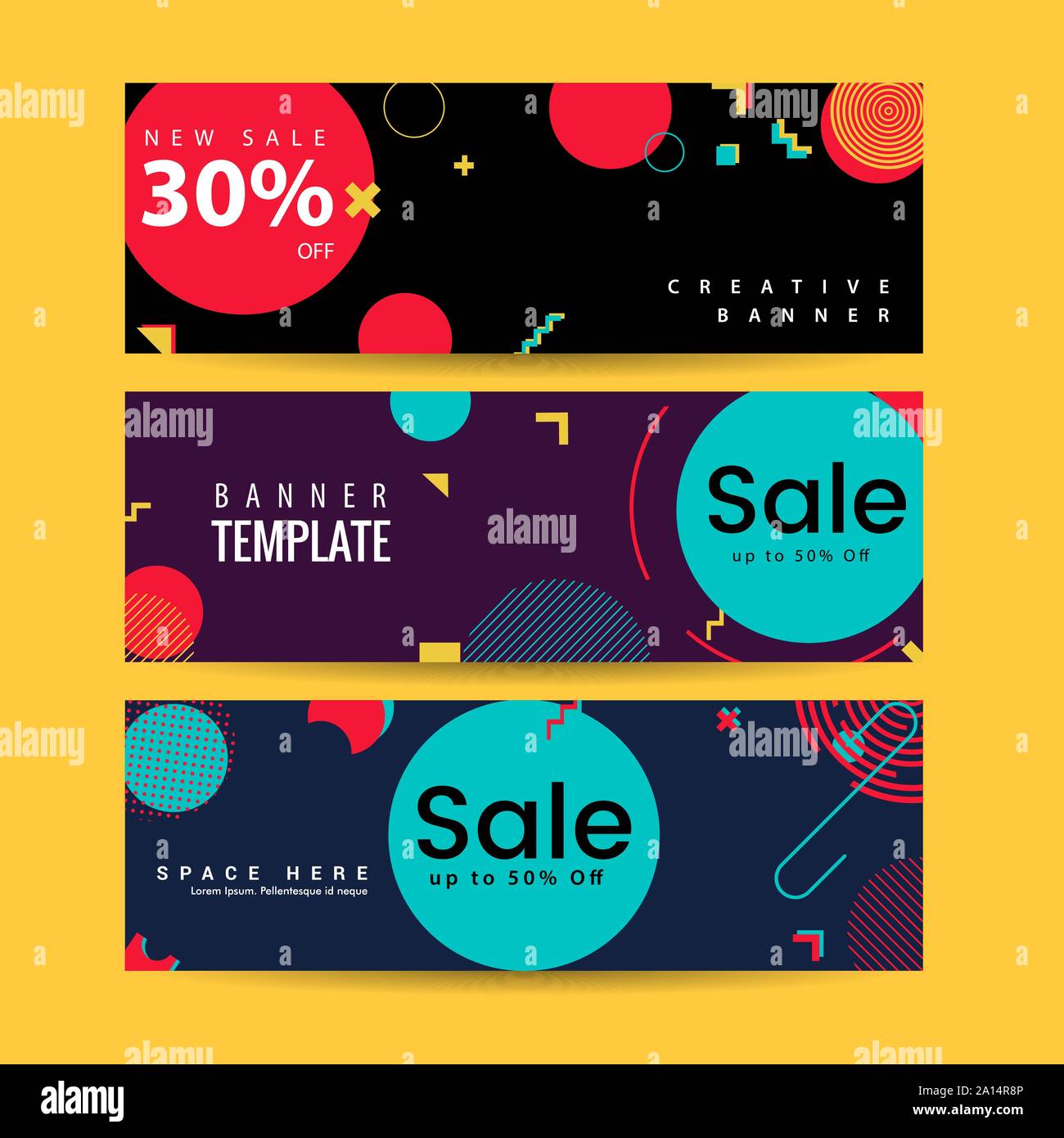 Memphis style Banner Design Set of Colorful templates with geometric ...