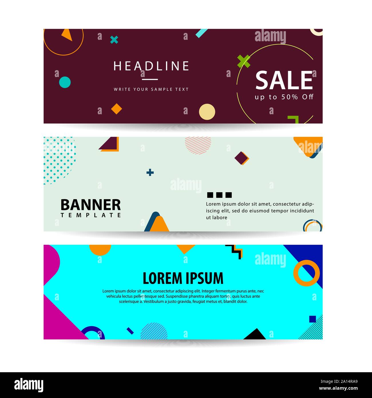 Memphis style Banner Design Set of Colorful templates with geometric ...
