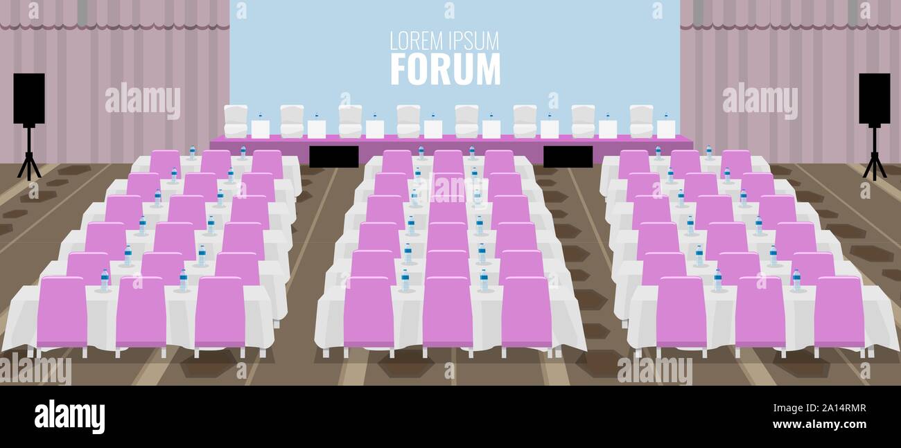 Empty conference auditorium with pink chairs. Vector illustration Stock ...