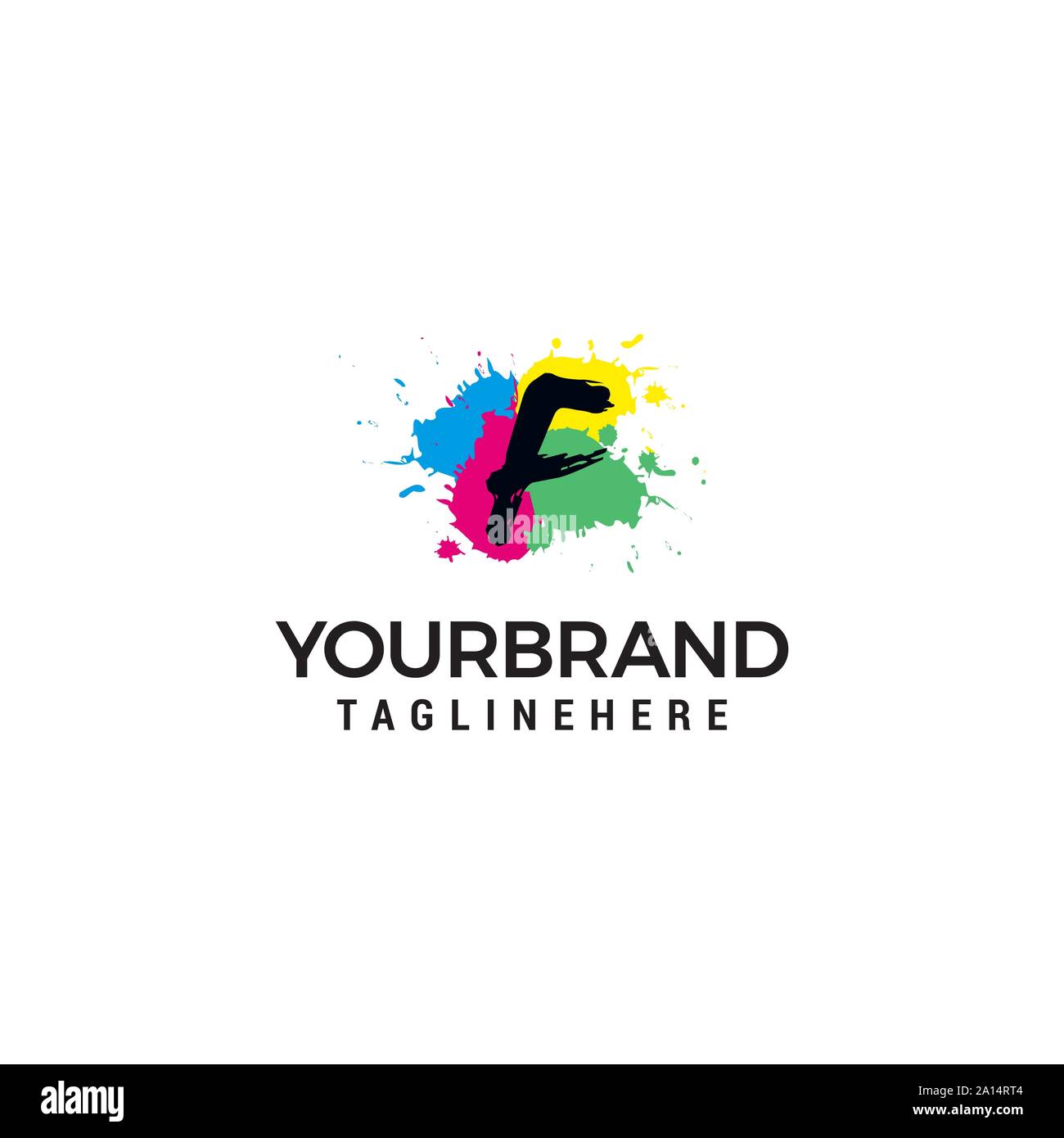 Letter F logo at colorful paint splash background design element ...