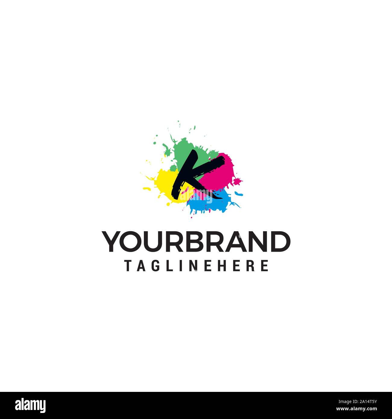 Letter K logo at colorful paint splash background design element ...