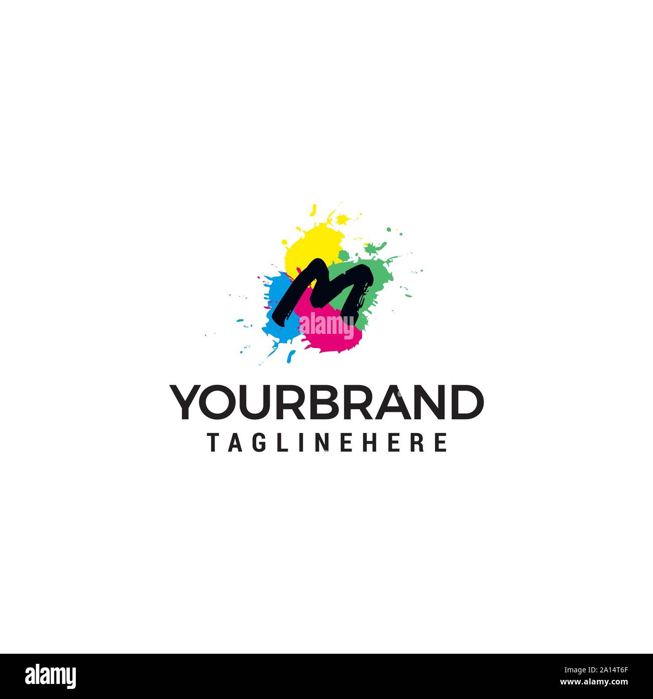 Letter M logo at colorful paint splash background design element ...