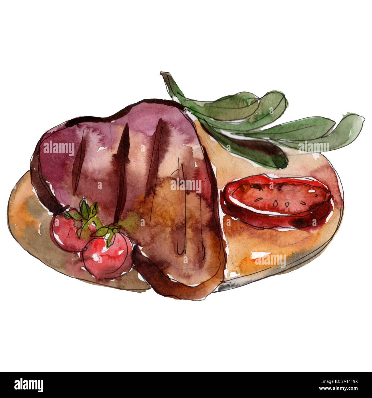 Grilled steak isolated. Watercolor background illustration set ...