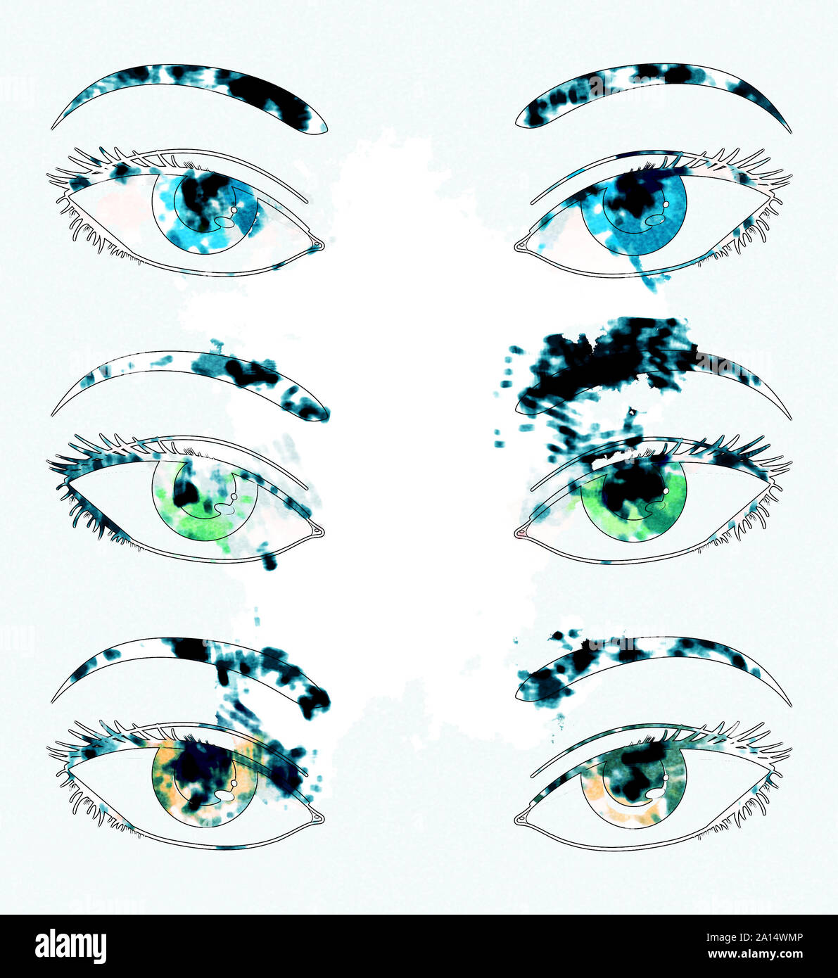 Colorful woman eyes of different colors, digital watercolor effect ...