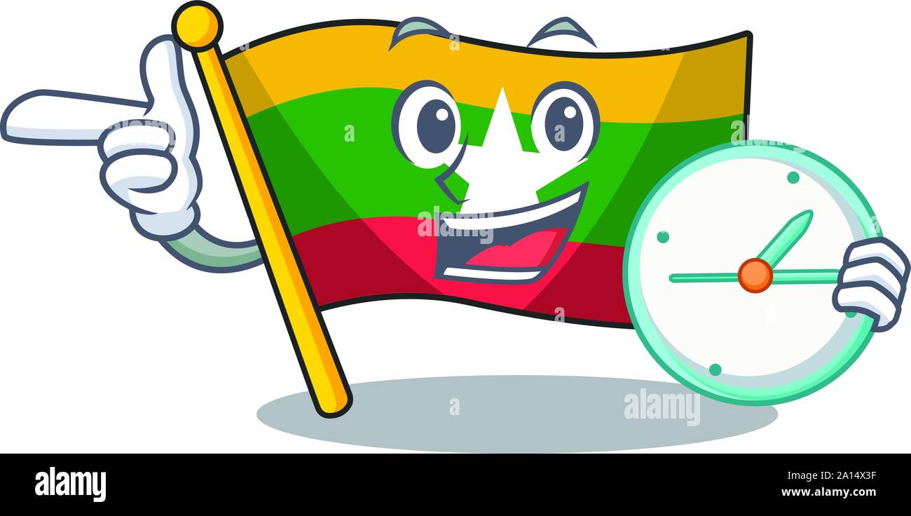 With clock flag myanmar was hoisted cartoon pole Stock Vector Image ...