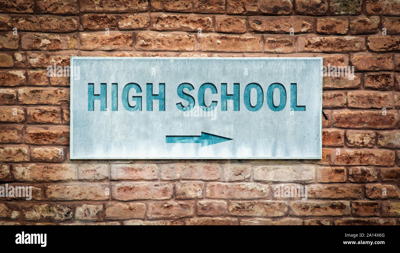Street Sign the Direction Way to High School Stock Photo - Alamy
