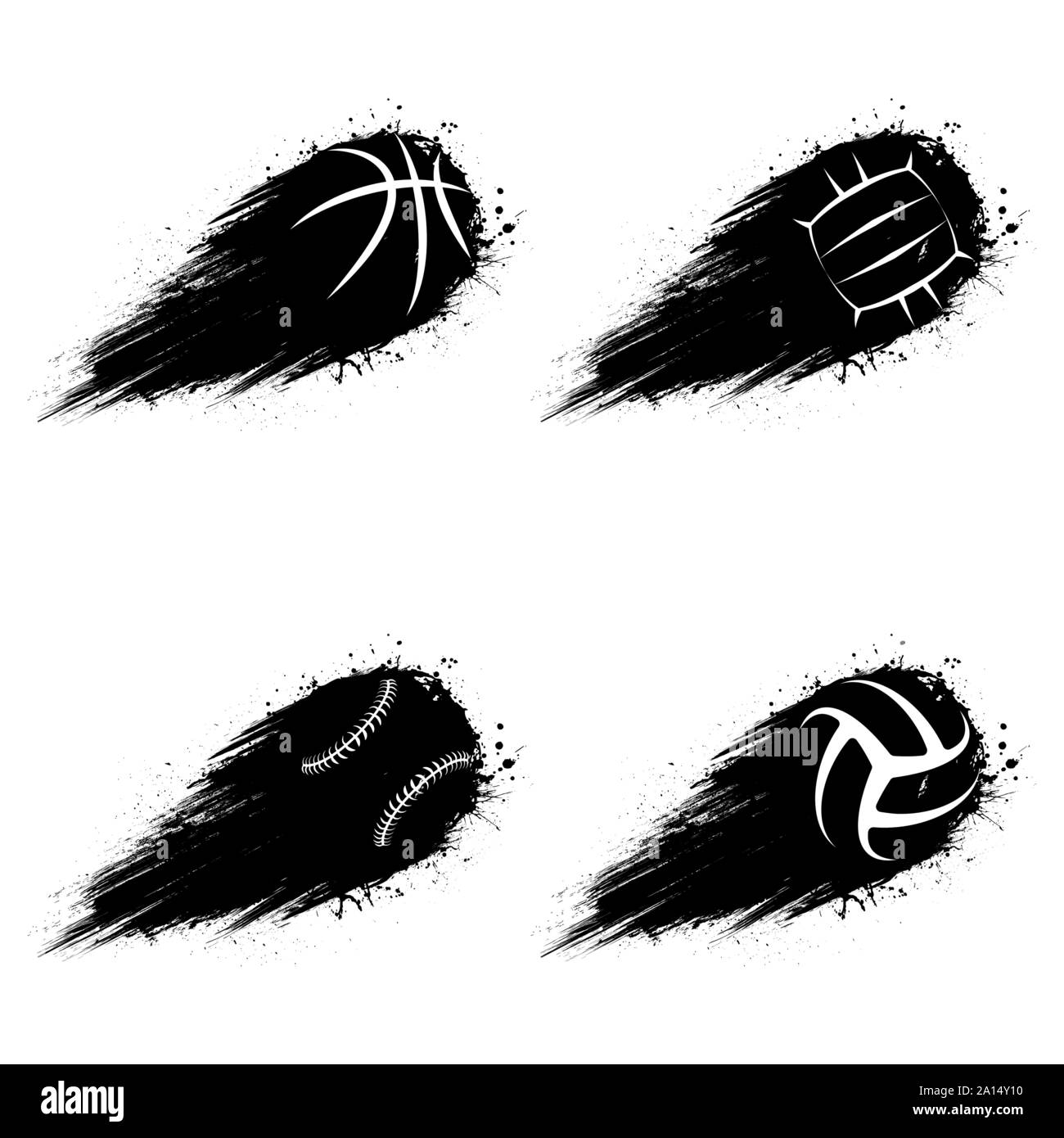 Set of four different grunge sport balls movement symbols isolated on ...