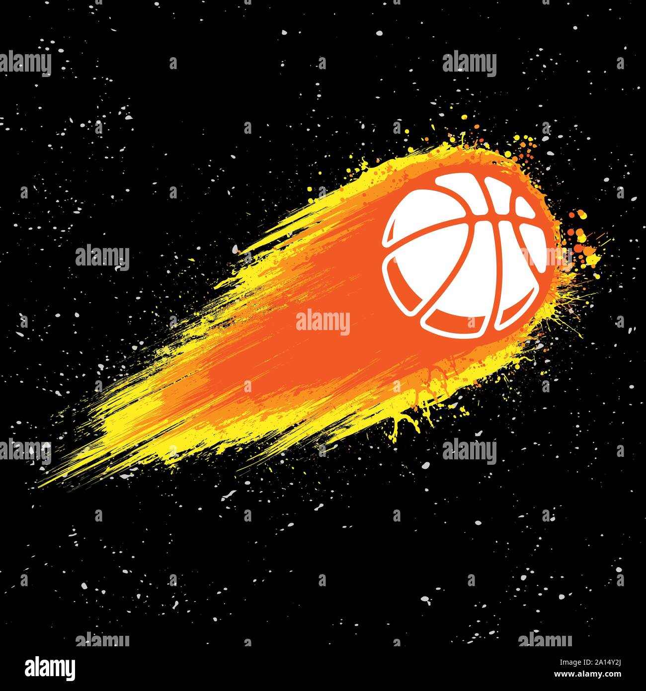 Black universe background with white stars and orange basketball comet ...