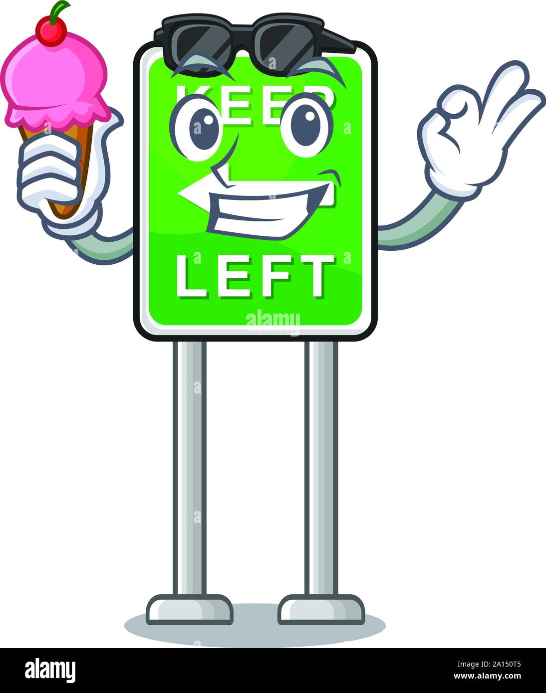 With ice cream Keep left cartoon isolated the mascot Stock Vector Image ...