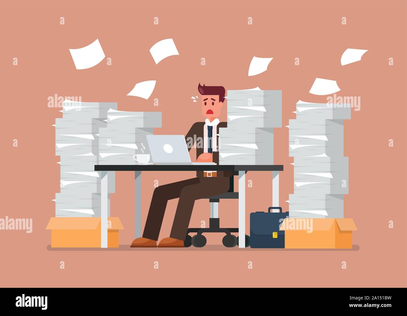 Overworked Man Pile Of Papers High Resolution Stock Photography and ...
