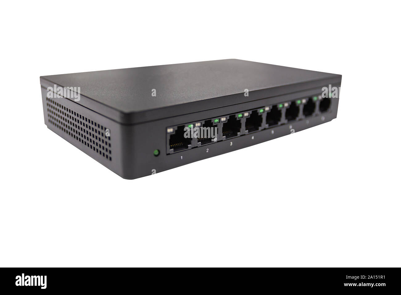 Black switch 8 port gigabit isolated white background device connect ...