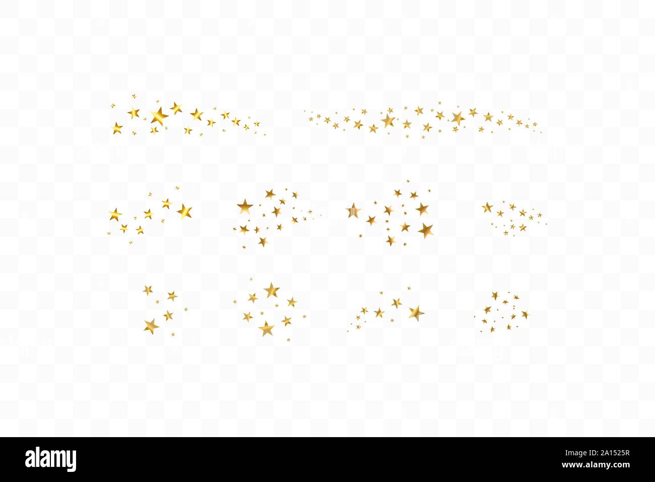 Set of golden falling stars. Cloud of golden stars isolated on ...