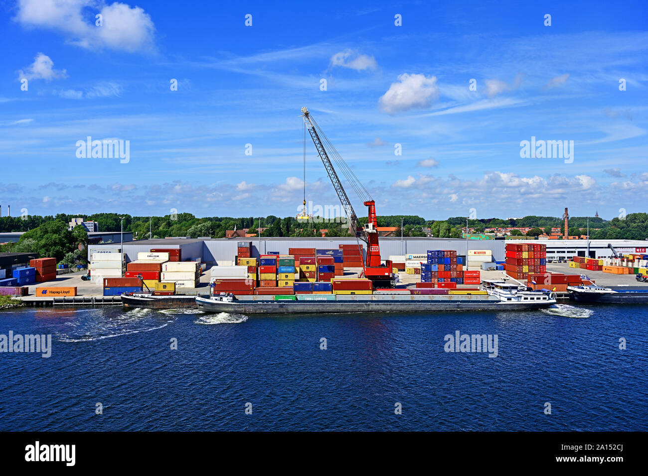 Small container ship carries loading in the North Sea Canal Netherlands ...