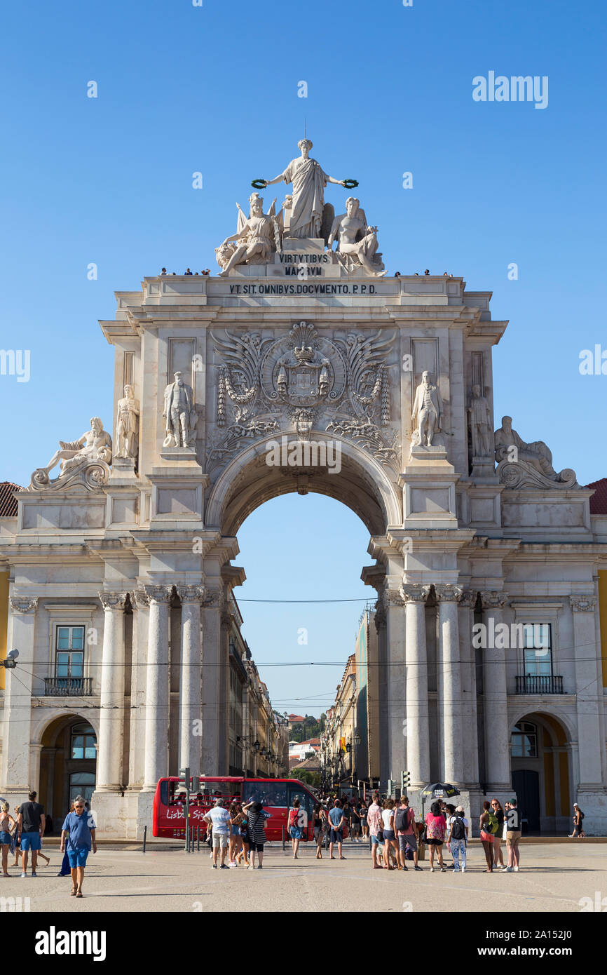 The 18th century Arco da Rua Augusta, triumphal arch gateway, next to ...