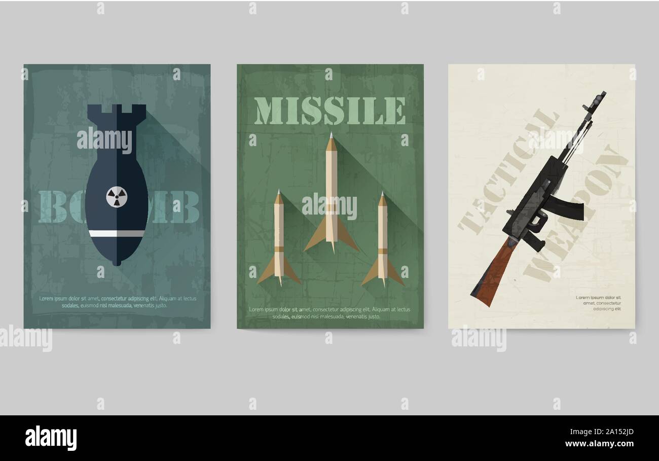 Cards of military equipment cards. Army template of flyear, Magazines ...