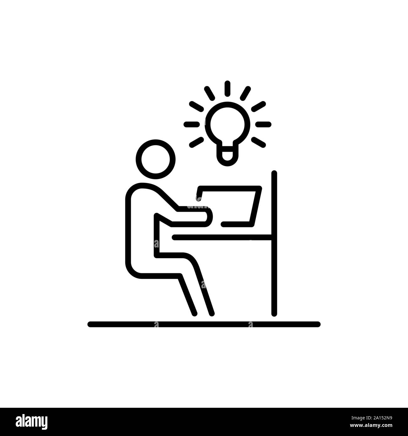 Man working on laptop with idea bulb business people icon simple line ...