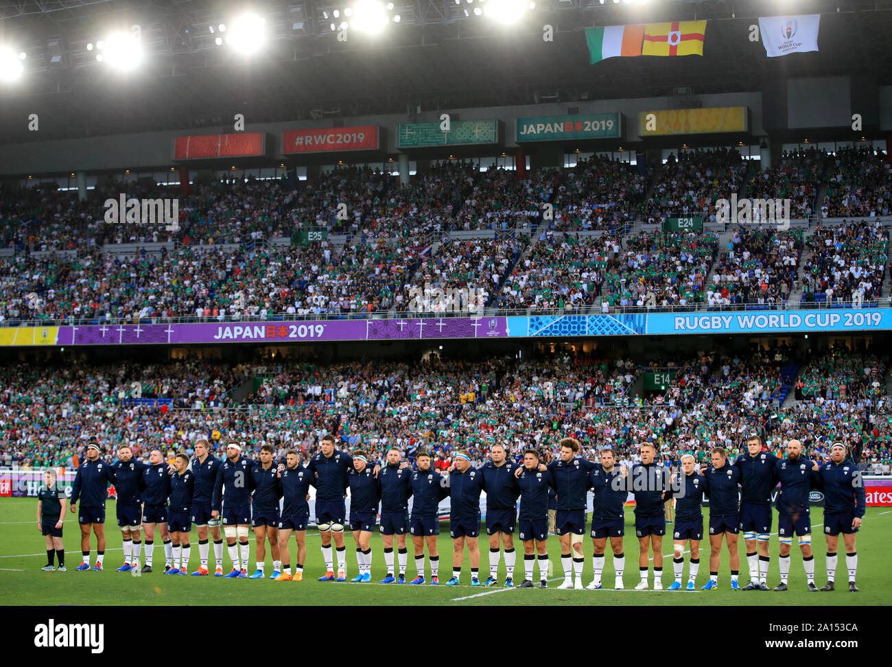 Scotland players line up during the 2019 Rugby World Cup Pool A match ...