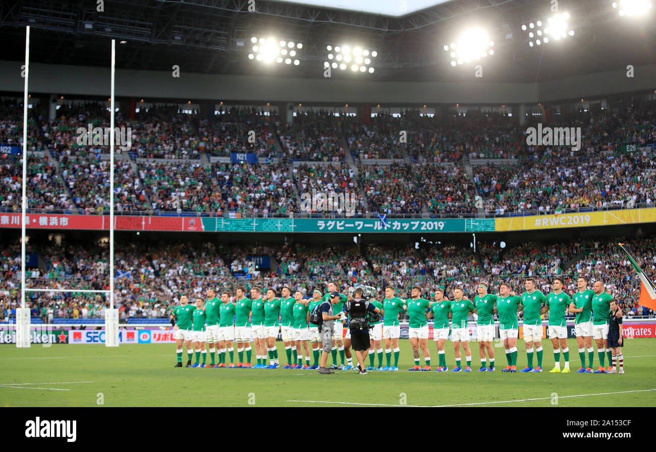Ireland players line up during the 2019 Rugby World Cup Pool A match at ...