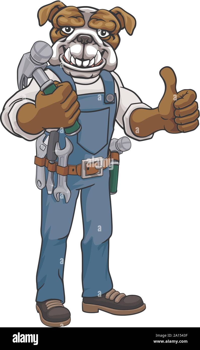 Bulldog Mascot Carpenter Handyman Holding Hammer Stock Vector Image ...