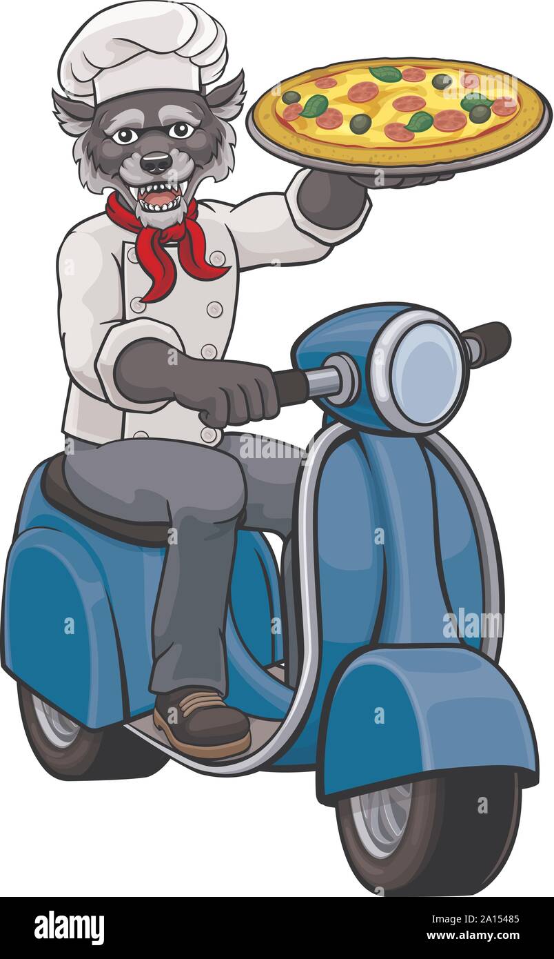 Wolf Chef Pizza Restaurant Delivery Scooter Stock Vector Image & Art ...