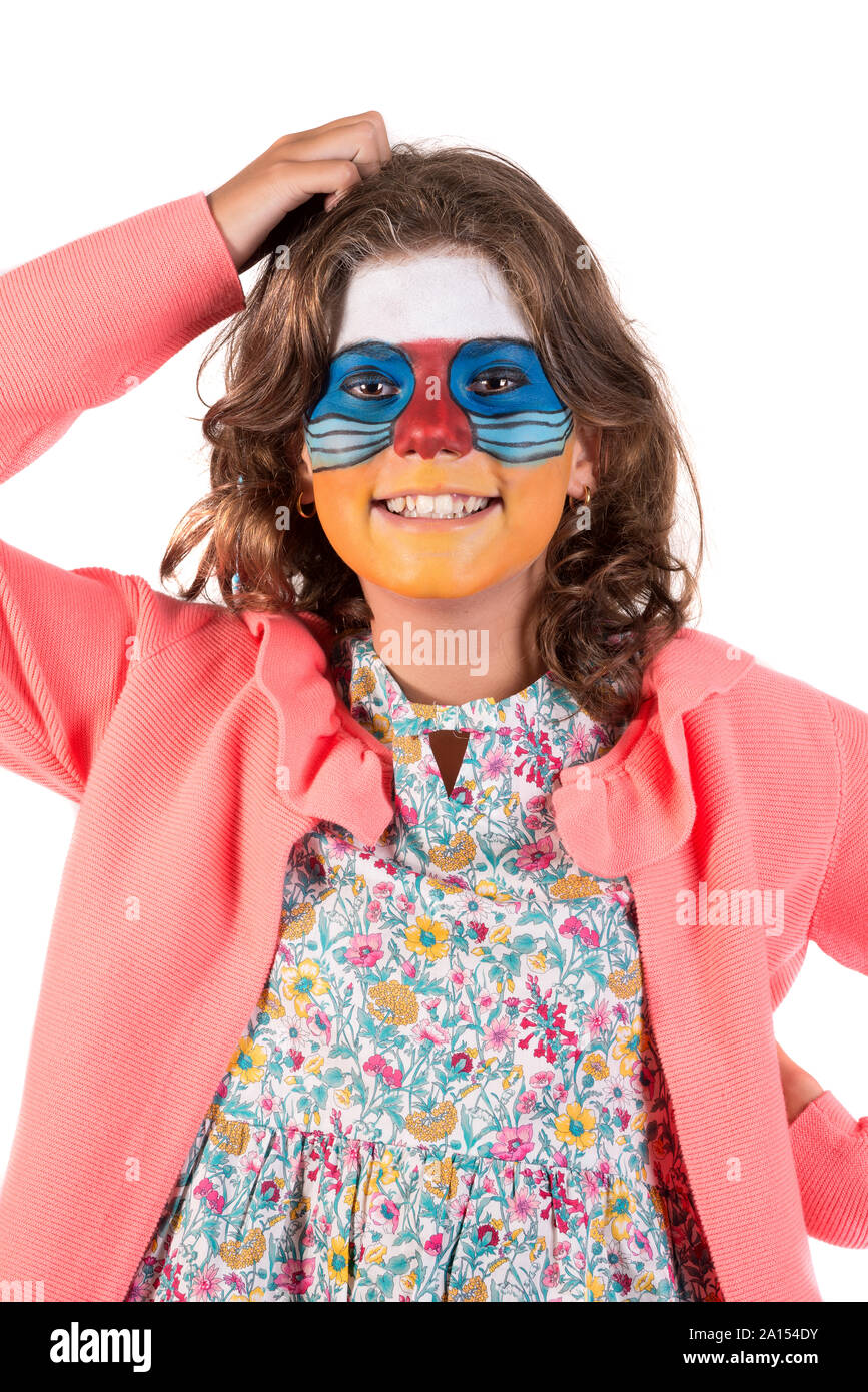 Girl with animal face-paint isolated in white Stock Photo - Alamy