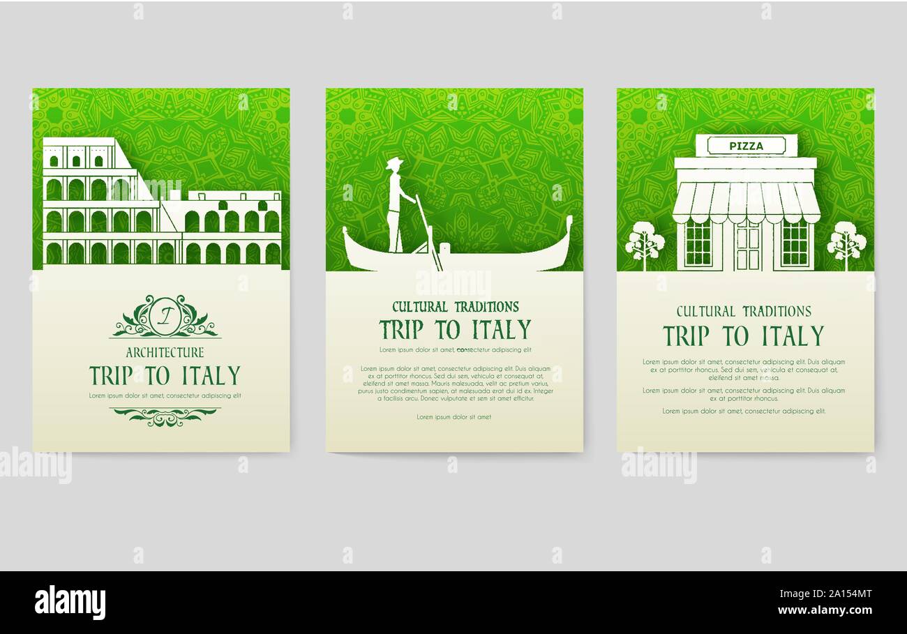 Set of Italy country ornament illustration concept. Art traditional ...