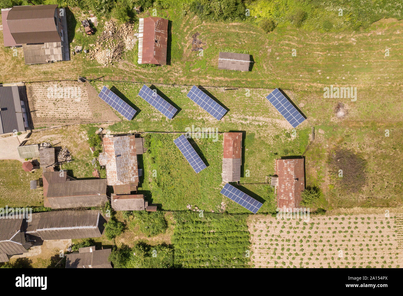 Aerial view of solar panels in rural country area Stock Photo - Alamy