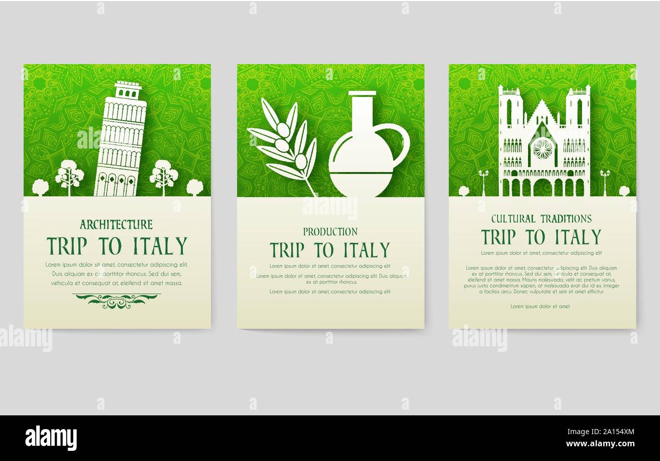 Set of Italy country ornament illustration concept. Art traditional ...