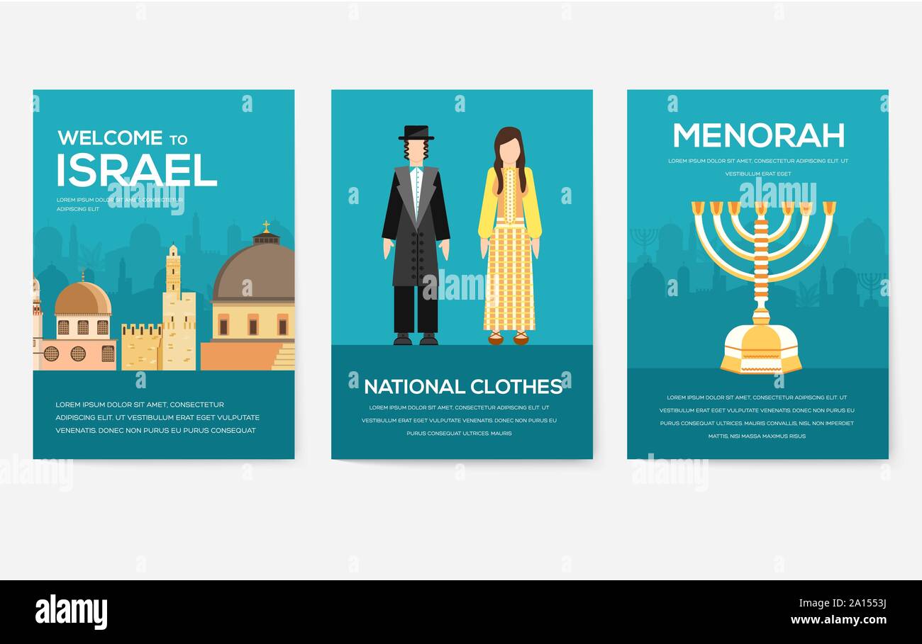 Set of Israel country ornament travel trip concept. Art traditional ...